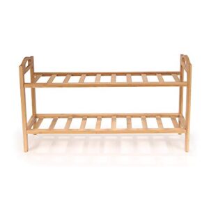 BambooMN 2-Tier Bamboo Wood Shoe Rack, for Entryway or Doorway - Natural Finish - Single Rack