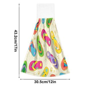 Nander Yellow Colorful Flip Flops 2 Pcs Kitchen Cotton Towel Absorbent Towel for Bathroom Laundry Room Hanging Towel,Machine Washable