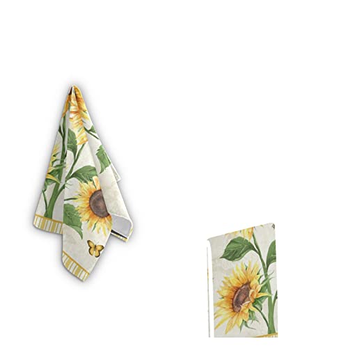 Pfrewn Sunflowers Hand Bath Towel Set of 2 Retro Flowers Butterfly Bathroom Towels 16x30 in Soft Absorbent Guest Towels Hanging Kitchen Dish Towel Decor