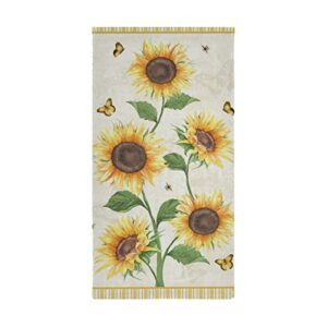 Pfrewn Sunflowers Hand Bath Towel Set of 2 Retro Flowers Butterfly Bathroom Towels 16x30 in Soft Absorbent Guest Towels Hanging Kitchen Dish Towel Decor