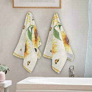 Pfrewn Sunflowers Hand Bath Towel Set of 2 Retro Flowers Butterfly Bathroom Towels 16x30 in Soft Absorbent Guest Towels Hanging Kitchen Dish Towel Decor