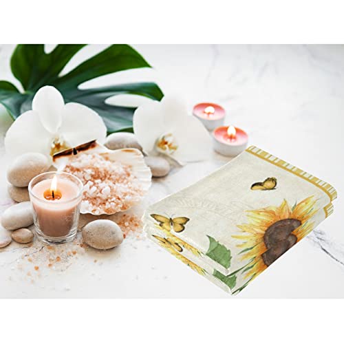 Pfrewn Sunflowers Hand Bath Towel Set of 2 Retro Flowers Butterfly Bathroom Towels 16x30 in Soft Absorbent Guest Towels Hanging Kitchen Dish Towel Decor