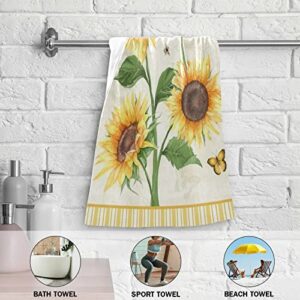 Pfrewn Sunflowers Hand Bath Towel Set of 2 Retro Flowers Butterfly Bathroom Towels 16x30 in Soft Absorbent Guest Towels Hanging Kitchen Dish Towel Decor