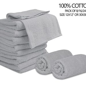 Cotton & Calm Exquisitely Fluffy 100% Cotton Wash Cloths Set - Luxurious 24 Pack Grey Washcloths - 12x12 Inches Face Towel - Super Soft and Absorbent for Face, Hand, Gym & Spa