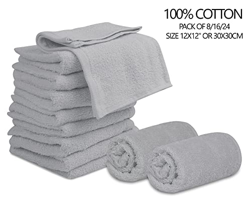 Cotton & Calm Exquisitely Fluffy 100% Cotton Wash Cloths Set - Luxurious 24 Pack Grey Washcloths - 12x12 Inches Face Towel - Super Soft and Absorbent for Face, Hand, Gym & Spa