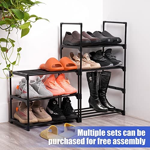 NiHome 4-Tier Shoe Rack, Shoe Racks Storage Organizer Closet with Hooks, Metal Cabinet Stackable Shoe Rack Tower, Space Saving Organizer Shoe Shelf Durable Holds 8 Pairs (Black)