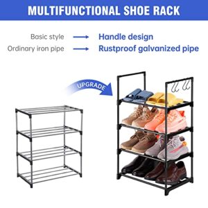 NiHome 4-Tier Shoe Rack, Shoe Racks Storage Organizer Closet with Hooks, Metal Cabinet Stackable Shoe Rack Tower, Space Saving Organizer Shoe Shelf Durable Holds 8 Pairs (Black)