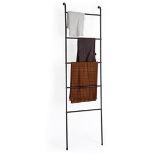 towel blanket ladder black metal blanket ladder holder industrial 5 tier wall leaning ladder rack for bathroom living room laundry room (matte black)