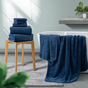 CHINO 2 Piece Navy Hand Towels, 700 GSM, 16"x31" with Diamond Pattern-Soft, Highly Absorbent, Quick Drying Microfiber Hand Towel for Bathroom, Beach, Travel, Fitness, Yoga