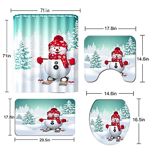 NEWSUYAA 4PCS Christmas Bathroom Decorations Sets Shower Curtain Toilet Seat Cover Rugs Sets Xmas Santa Claus Pine Tree Snowman Gnome Bathtub Decor (A3)