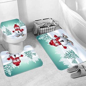 NEWSUYAA 4PCS Christmas Bathroom Decorations Sets Shower Curtain Toilet Seat Cover Rugs Sets Xmas Santa Claus Pine Tree Snowman Gnome Bathtub Decor (A3)