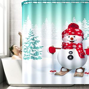 NEWSUYAA 4PCS Christmas Bathroom Decorations Sets Shower Curtain Toilet Seat Cover Rugs Sets Xmas Santa Claus Pine Tree Snowman Gnome Bathtub Decor (A3)