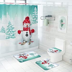 NEWSUYAA 4PCS Christmas Bathroom Decorations Sets Shower Curtain Toilet Seat Cover Rugs Sets Xmas Santa Claus Pine Tree Snowman Gnome Bathtub Decor (A3)