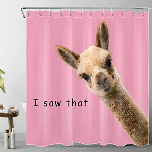 LB Cute Alpaca Llama Shower Curtain Funny Quotes I Saw That on Pink Background Fun Shower Curtains for Kids Bathroom with Hooks 72x72 inch Waterproof Polyester Fabric Bathroom Decorations