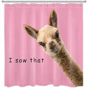 LB Cute Alpaca Llama Shower Curtain Funny Quotes I Saw That on Pink Background Fun Shower Curtains for Kids Bathroom with Hooks 72x72 inch Waterproof Polyester Fabric Bathroom Decorations