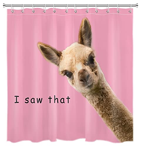 LB Cute Alpaca Llama Shower Curtain Funny Quotes I Saw That on Pink Background Fun Shower Curtains for Kids Bathroom with Hooks 72x72 inch Waterproof Polyester Fabric Bathroom Decorations