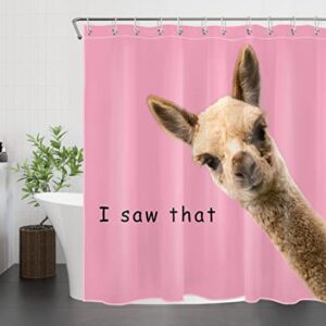 LB Cute Alpaca Llama Shower Curtain Funny Quotes I Saw That on Pink Background Fun Shower Curtains for Kids Bathroom with Hooks 72x72 inch Waterproof Polyester Fabric Bathroom Decorations