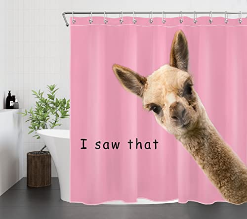 LB Cute Alpaca Llama Shower Curtain Funny Quotes I Saw That on Pink Background Fun Shower Curtains for Kids Bathroom with Hooks 72x72 inch Waterproof Polyester Fabric Bathroom Decorations