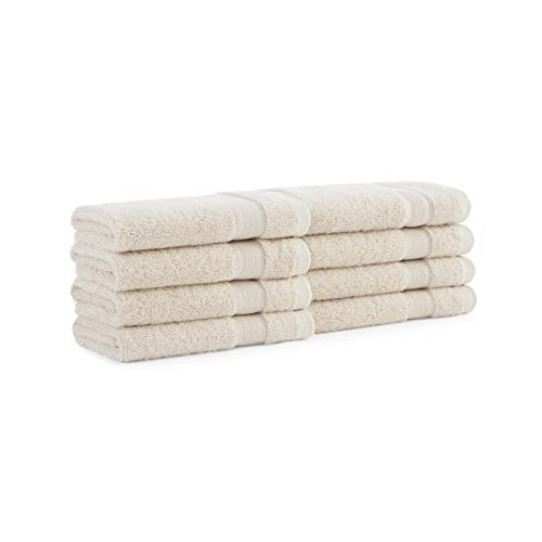 Aston & Arden Recycled Solid Turkish Washcloths - (Set of 8) Soft & Absorbent Eco-Friendly Aegean Cotton Blend, 600 GSM, Decorative Towel for Bathroom, Home, Hotel, and Salon, Wheat Beige