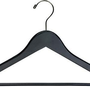 Black Rubberized Wooden Suit Hangers with Solid Wood Bar, Flat Rubber Coated Hangers with Chrome Swivel Hook & Notches (Set of 50) by The Great American Hanger Company