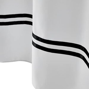 River Dream Sheer Fabric Shower Curtain with Snap-in Liner, Black Satin Stripe Accent, No Hooks Needed, Includes Magnetic Weights and Chrome Split Rings, 71" W x 74" H, White.