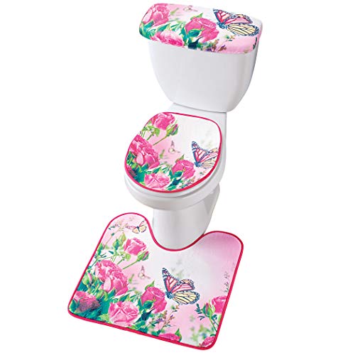 Collections Etc Lovely 3-Piece Butterfly Roses Bathroom Commode Set