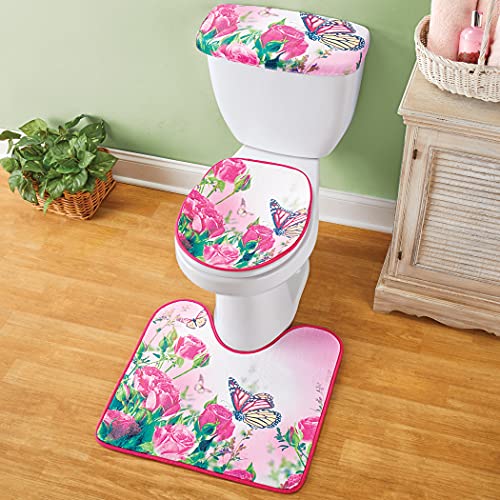 Collections Etc Lovely 3-Piece Butterfly Roses Bathroom Commode Set