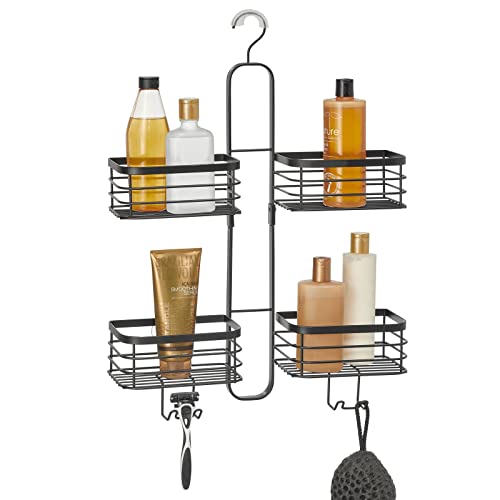 mDesign Metal Steel Hanging Shower Caddy, 4 Basket Organizer Rack for Bathroom; Hold Handheld Shower Head, Hose, Shampoo, Conditioner, Shaving Cream, Soap, Loofah - Carson Collection - Matte Black