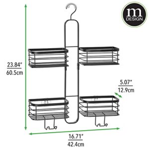 mDesign Metal Steel Hanging Shower Caddy, 4 Basket Organizer Rack for Bathroom; Hold Handheld Shower Head, Hose, Shampoo, Conditioner, Shaving Cream, Soap, Loofah - Carson Collection - Matte Black