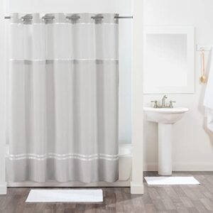 Hookless Monterey Fabric Shower Curtain Set with PEVA Snap-in Liner and Window, No Hooks Required, 71 x 74, Grey/White Color