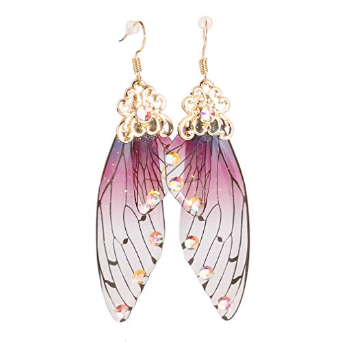 Iumer Imitation Cicada Wing Dangle Earring Hook Women Vintage Minimalist Party Wedding Long Drop Earring,red