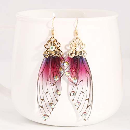 Iumer Imitation Cicada Wing Dangle Earring Hook Women Vintage Minimalist Party Wedding Long Drop Earring,red