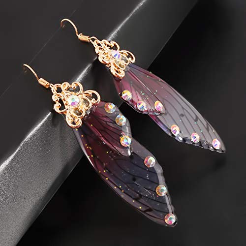 Iumer Imitation Cicada Wing Dangle Earring Hook Women Vintage Minimalist Party Wedding Long Drop Earring,red