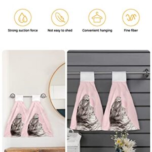 Cat Hanging Hand Towels 2Pcs Super Absorbent Quick Dry Hand Towel Bathroom Towels Durable Kitchen Oven Towel Dish Cloth Christmas Decor 18"x14", Funny Animal Creative Cat Blowing Bubble Pink