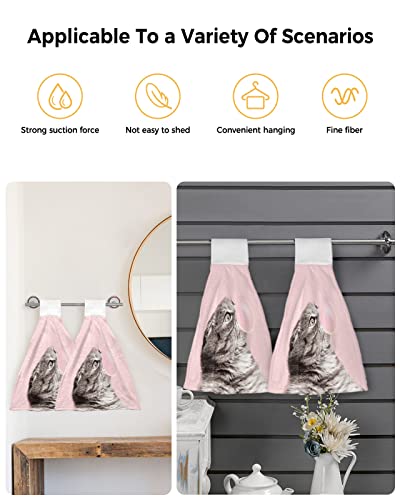 Cat Hanging Hand Towels 2Pcs Super Absorbent Quick Dry Hand Towel Bathroom Towels Durable Kitchen Oven Towel Dish Cloth Christmas Decor 18"x14", Funny Animal Creative Cat Blowing Bubble Pink