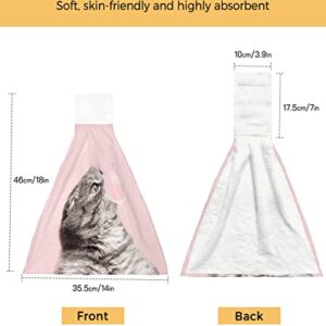 Cat Hanging Hand Towels 2Pcs Super Absorbent Quick Dry Hand Towel Bathroom Towels Durable Kitchen Oven Towel Dish Cloth Christmas Decor 18"x14", Funny Animal Creative Cat Blowing Bubble Pink