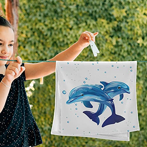 Oreayn Cute Dolphins Bubbles Hand Towel for Bathroom Kitchen Beach Polyester Cotton Set of 2 Cute Dolphins Fingertip Towel Soft Absorbent 28.3 x 14.4 Inch Watercolor