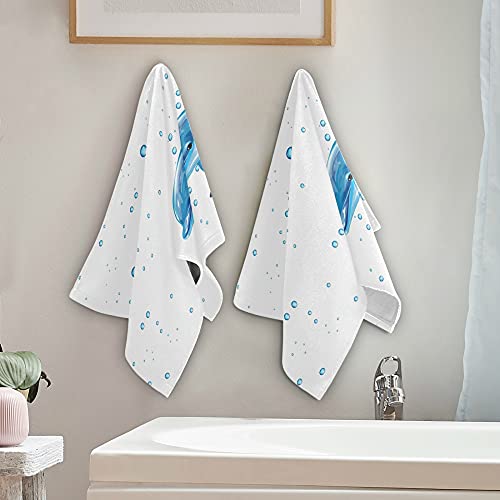 Oreayn Cute Dolphins Bubbles Hand Towel for Bathroom Kitchen Beach Polyester Cotton Set of 2 Cute Dolphins Fingertip Towel Soft Absorbent 28.3 x 14.4 Inch Watercolor