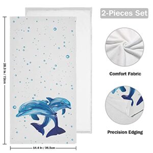 Oreayn Cute Dolphins Bubbles Hand Towel for Bathroom Kitchen Beach Polyester Cotton Set of 2 Cute Dolphins Fingertip Towel Soft Absorbent 28.3 x 14.4 Inch Watercolor