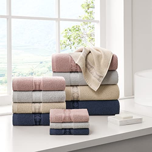 Pendleton – Los Lunas Tonal Towels – Soft Cotton Terry Wash Towel – Plush Turkish Cotton Washcloth for Bathroom – Absorbent – Light Gray – 13” x 13”