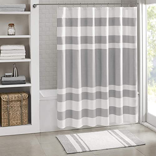 Madison Park Spa Waffle Shower Curtain Pieced Fabric with 3M Scotchgard Moisture Management Modern Home Bathroom Decorations, Standard 72"x72", Grey