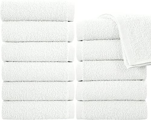 S.G Cotton Washcloths 12” x 12” (12 Pack) Premium Fingertip Towels Highly Absorbent Facial Towels for Bathroom 100% Ring Spun Cotton Wash Cloth Set Multiuse (White 12PK (12"x12")