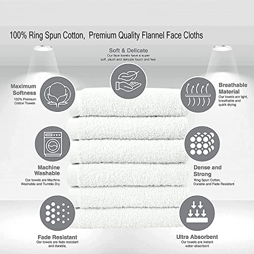 S.G Cotton Washcloths 12” x 12” (12 Pack) Premium Fingertip Towels Highly Absorbent Facial Towels for Bathroom 100% Ring Spun Cotton Wash Cloth Set Multiuse (White 12PK (12"x12")