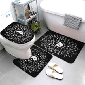 HODKHNO Yin Yang Mandala Shower Curtains Sets with Non-Slip Rugs, Toilet Lid Cover and Bath Mat Waterproof Bathroom Decor 4Pcs Set (72 x 72In)