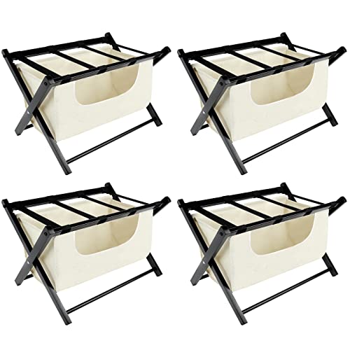 Luggage Rack Pack of 4, with Detachable Laundry Bag, Premium Texture Solid Wood Luggage Rack for Guest Room, Nylon with Foldable Suitcase Rack for Max 200LBS Load, Dirty Clothes Storage, Suitable for Hotel Rooms