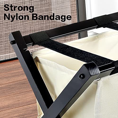 Luggage Rack Pack of 4, with Detachable Laundry Bag, Premium Texture Solid Wood Luggage Rack for Guest Room, Nylon with Foldable Suitcase Rack for Max 200LBS Load, Dirty Clothes Storage, Suitable for Hotel Rooms