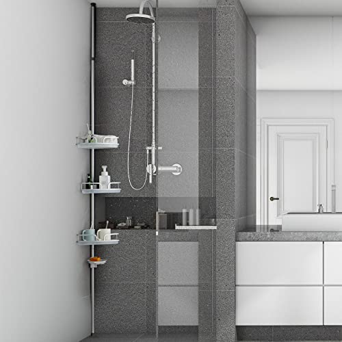 Tangkula 60"-108" Adjustable Shower Caddy Tension Pole, 4 Tier Drill Free Organizer w/3 Removable Baskets & 1 Soak Tray, Rustproof Aluminum Corner Shower Storage Rack (Silver)