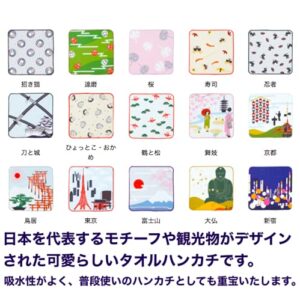 Japanese Towel Handkerchief ( JAPANORAMA ) / Made in Japan, 100% Cotton, Washcloth, Face Towel, Soft Towel, Absorbent, Fluffy, Baby Washcloth, Men's, Women's, Kids (Okame & Hyottoko)