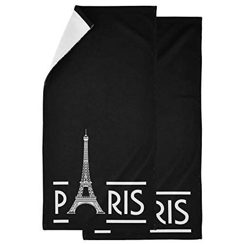 Naanle Stylish Romantic France Paris with Eiffel Tower Soft Fluffy Guest Set of 2 Hand Towels, Multipurpose Decor for Bathroom, Hotel, Gym and Spa (14" x 28",Black)