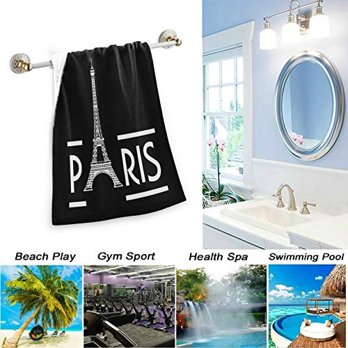 Naanle Stylish Romantic France Paris with Eiffel Tower Soft Fluffy Guest Set of 2 Hand Towels, Multipurpose Decor for Bathroom, Hotel, Gym and Spa (14" x 28",Black)